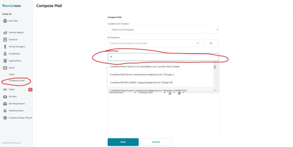 Applicant Tracking System: Compose email feature