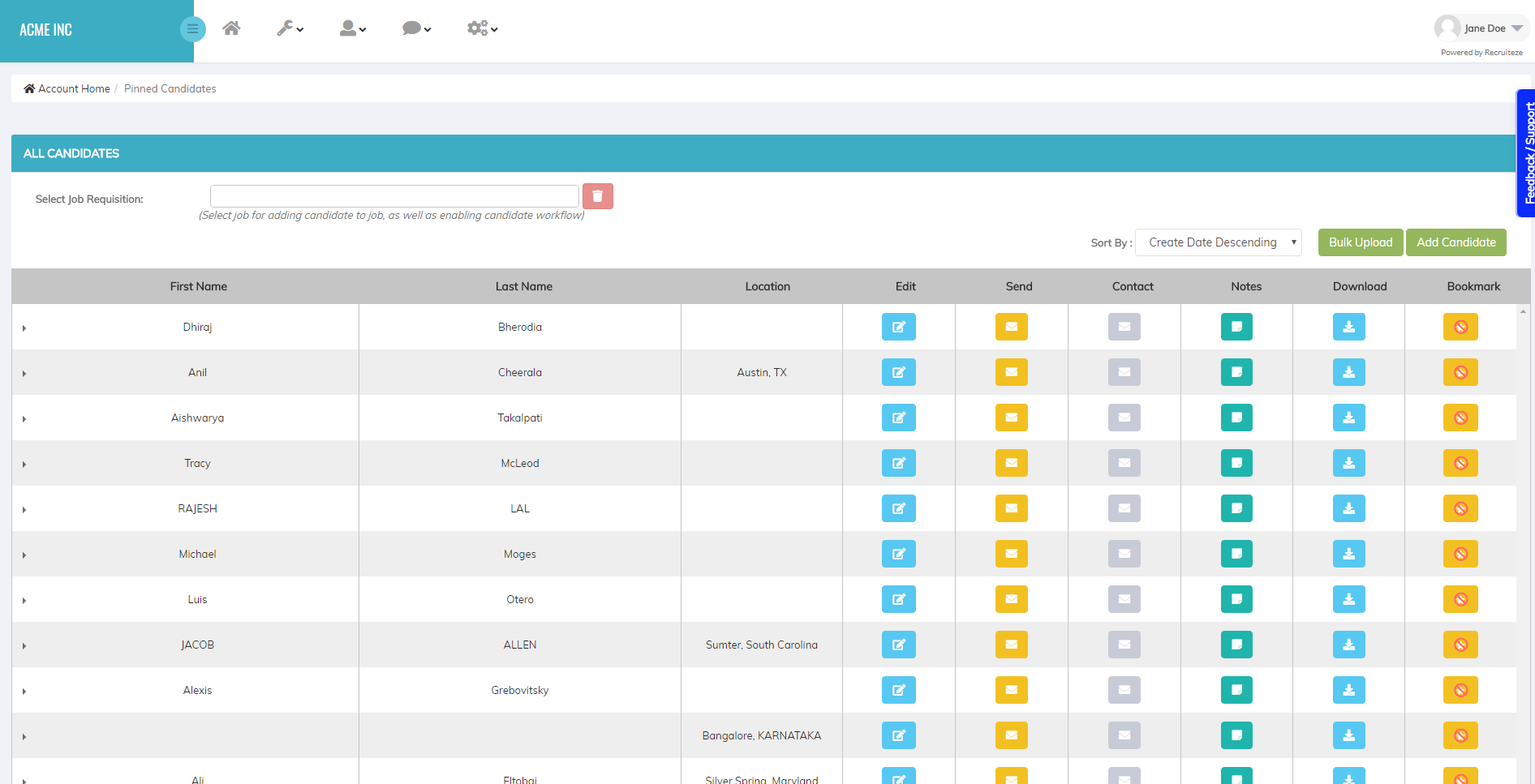 Candidate Management System: Bookmarking Candidates