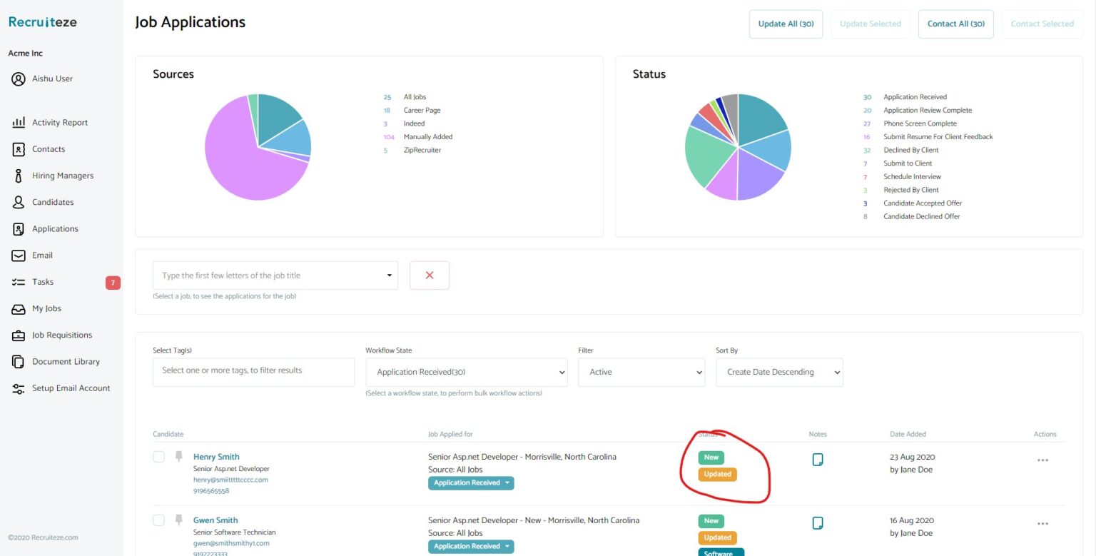Applicant Tracking System: How to view new/updated candidates