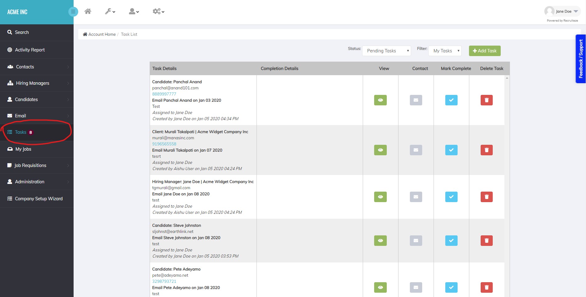 Applicant Tracking System: How to create and manage your tasks